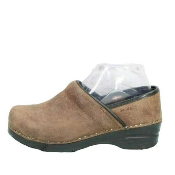 Sanita | Shoes | Sanita Brown Leather Slip On Round Toe Clogs Shoes ...